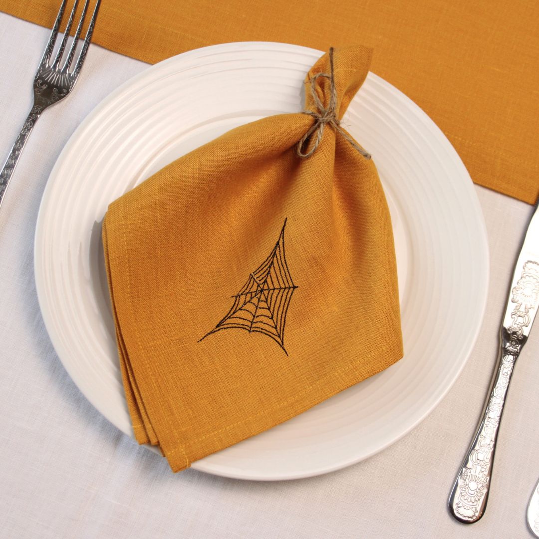 Halloween linen napkins sets, Cloth embroidered spider web k | Inspire ...