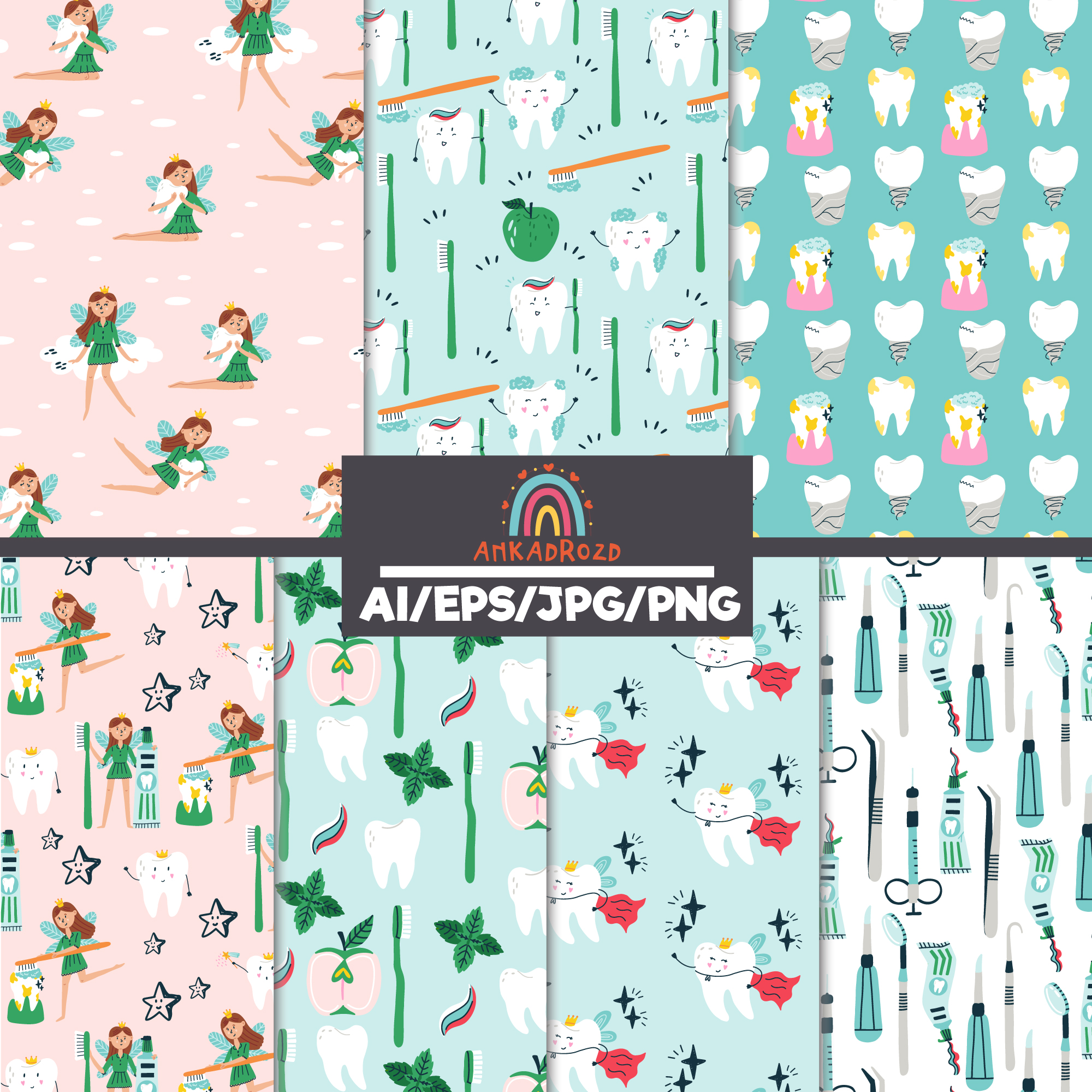 Dental Tooth Seamless Pattern | Digital paper | Anka Drozd - Inspire Uplift