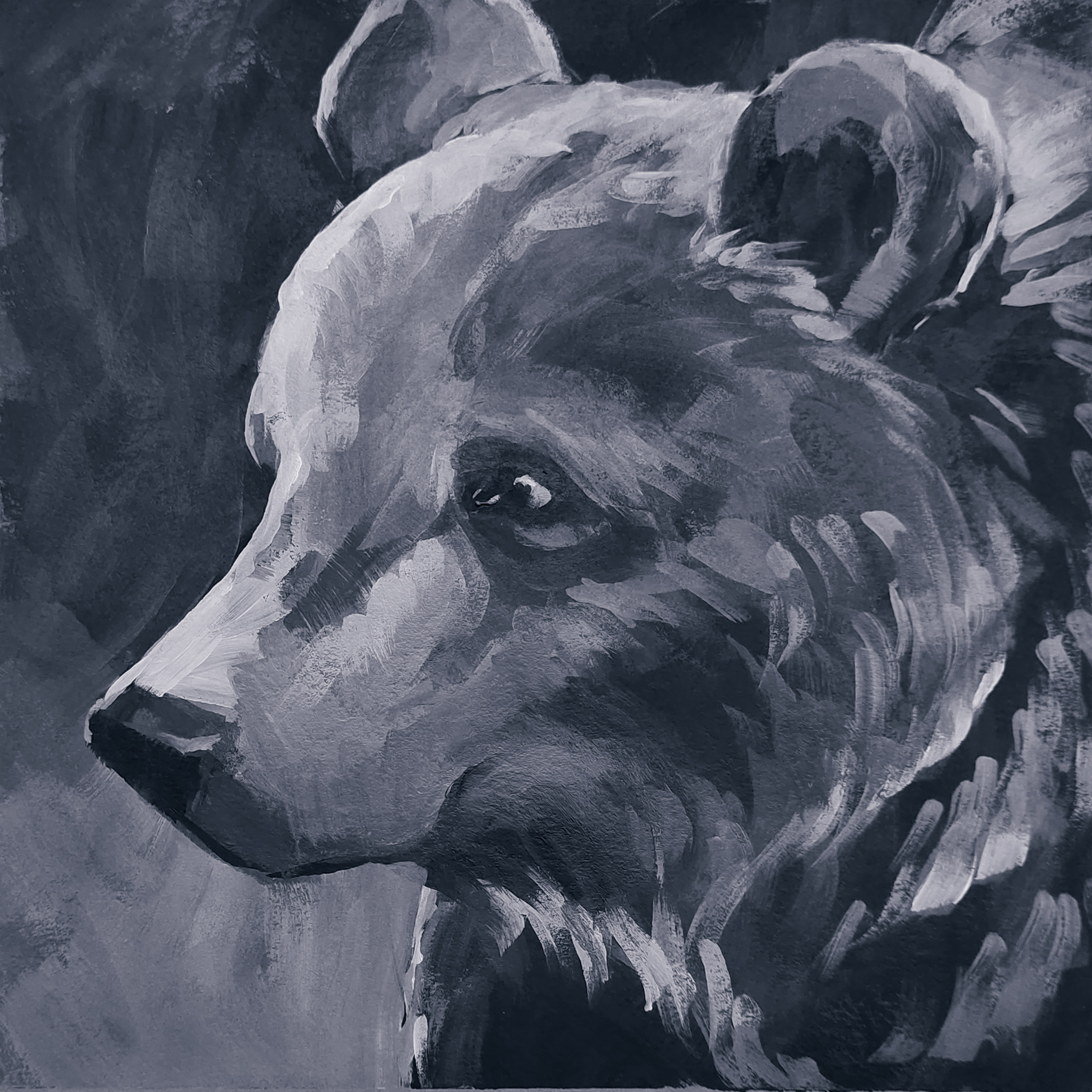 Bear Head Original Acrylic Painting Black and White Art - Inspire Uplift
