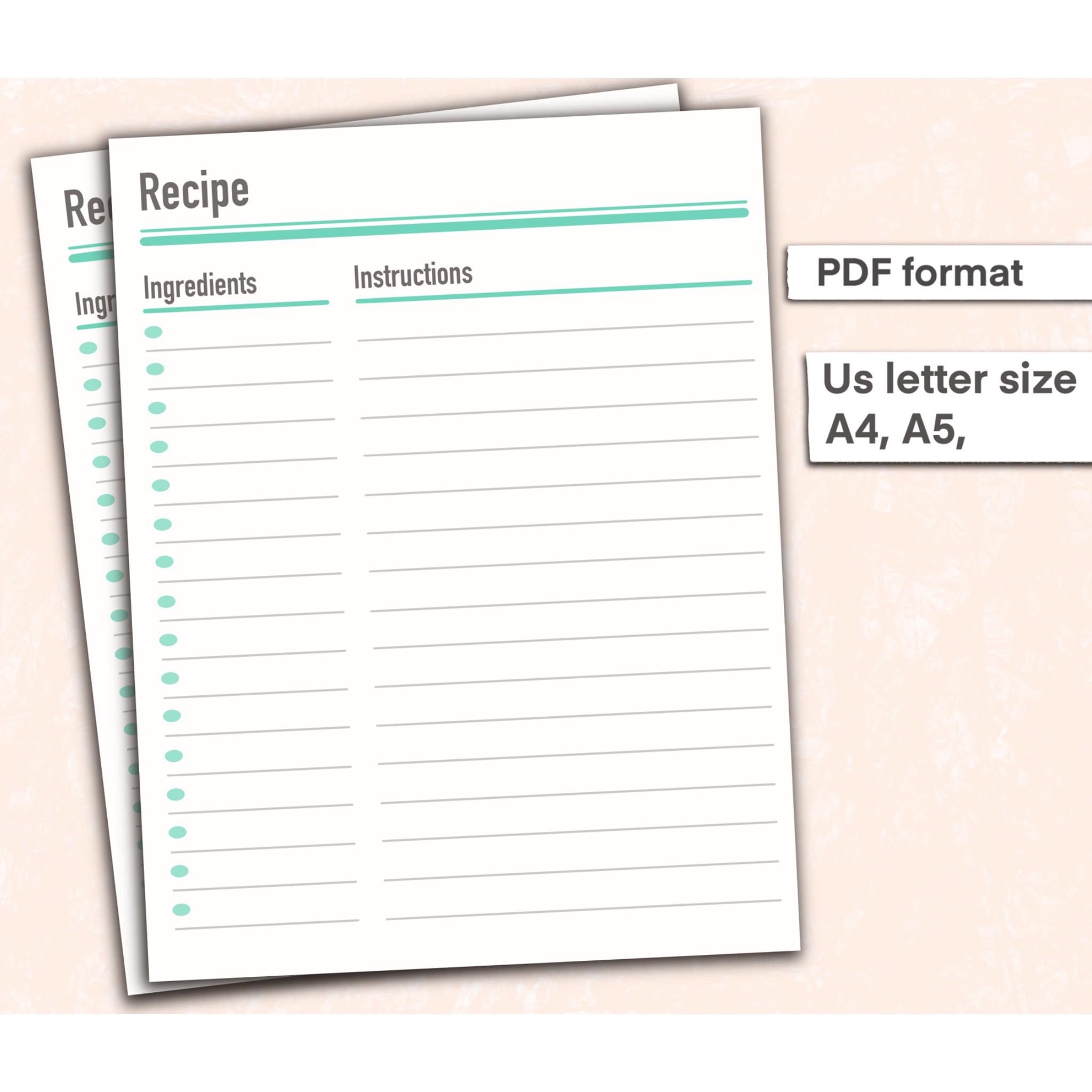 Recipe Template, Printable Recipe, Recipe Page, Cookbook Tem - Inspire ...