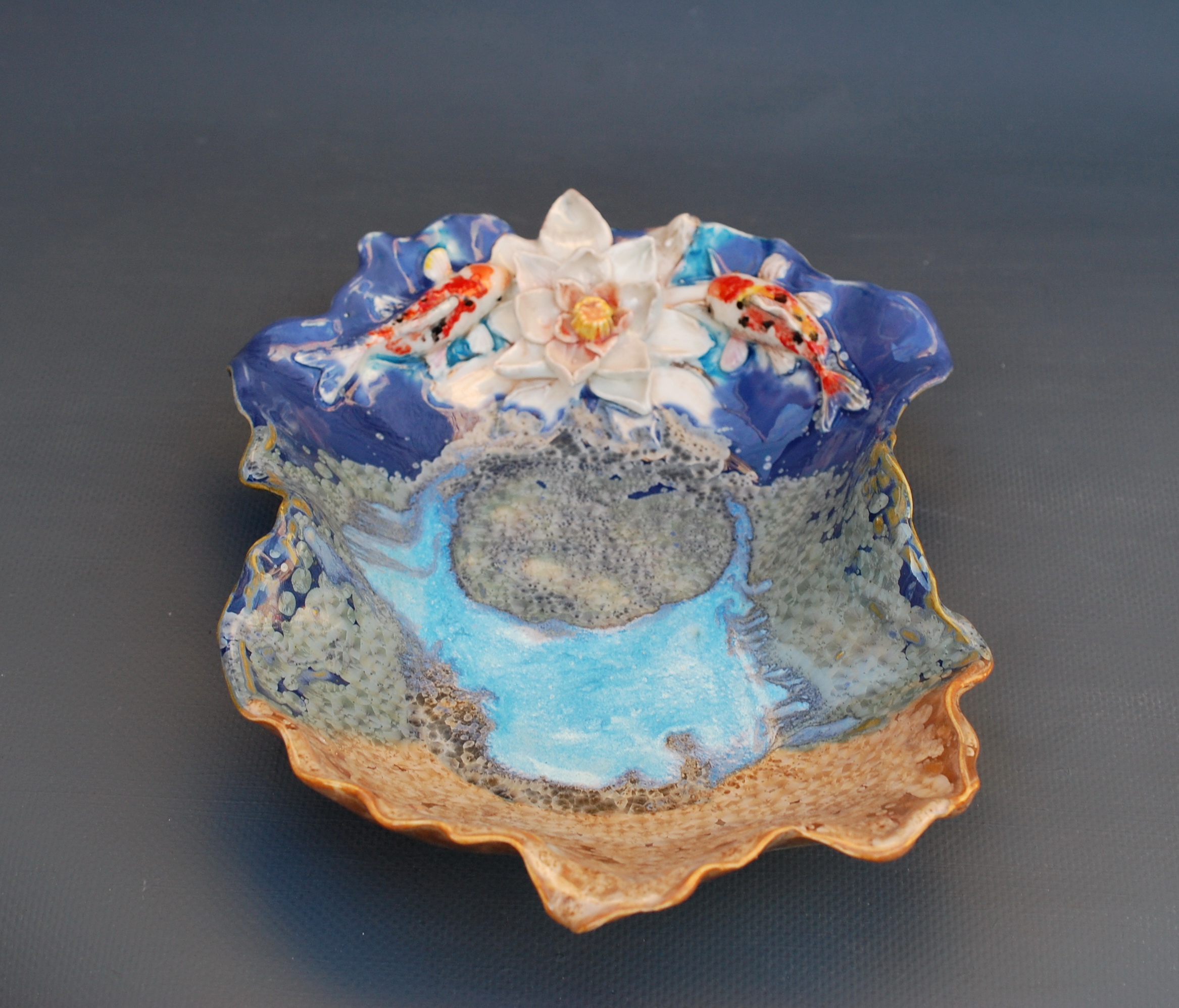 Ceramic bowl koi fish Water lily decor Fruit candy bowl, dec - Inspire ...