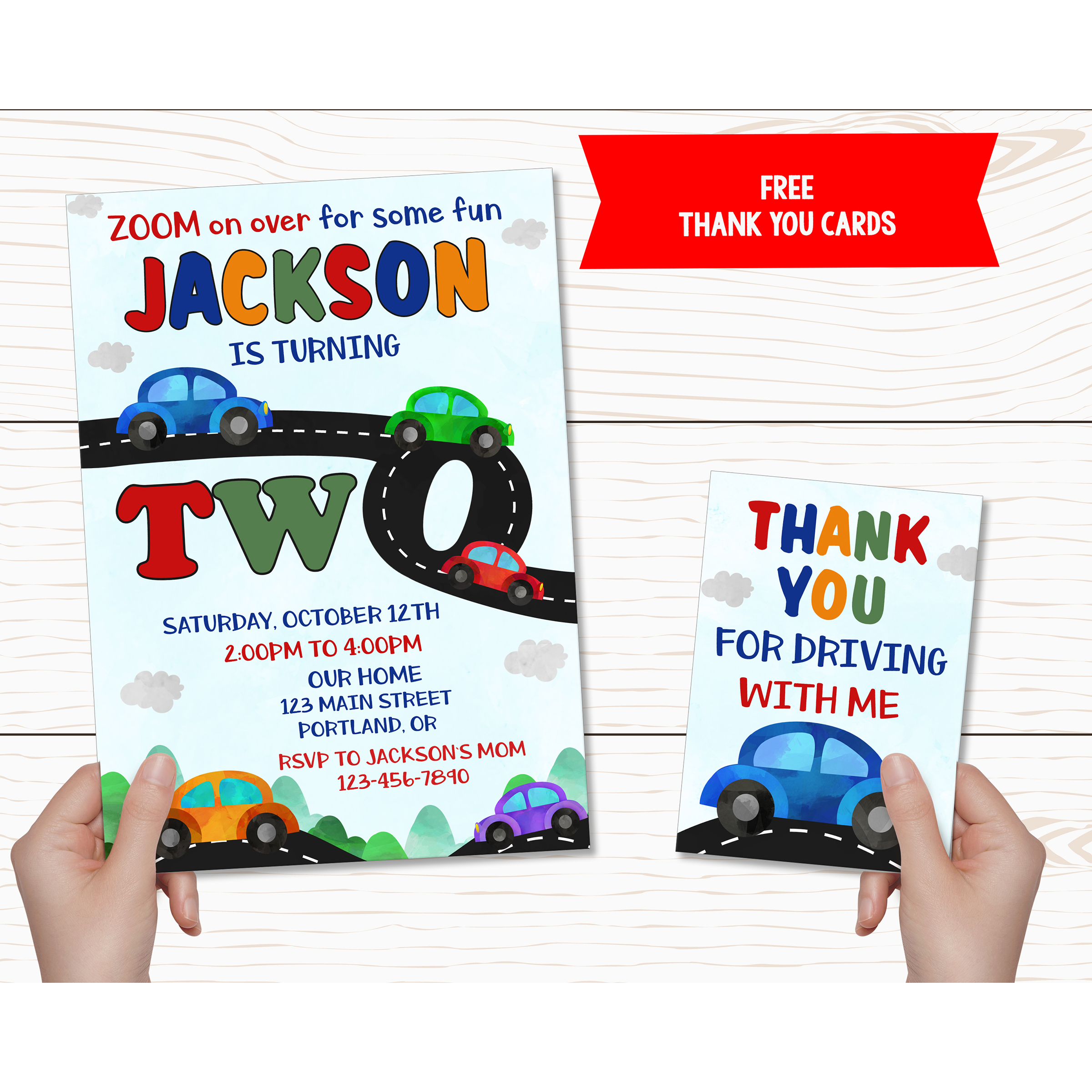 Cars Theme Second Birthday Invitation
