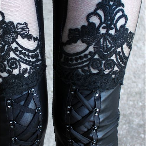 Black Lace up Leggings Faux Leather | Gothic Lace Leggings W - Inspire ...