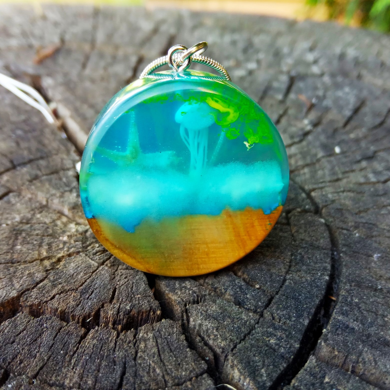 Resin glow necklace Wood resin necklace with jellyfish Resin - Inspire ...