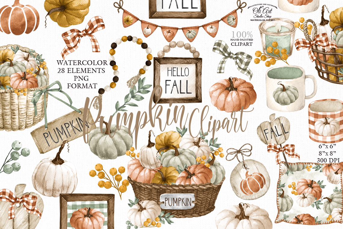 Fall decor clipart design, pumpkins, autumn, png file, hand - Inspire ...