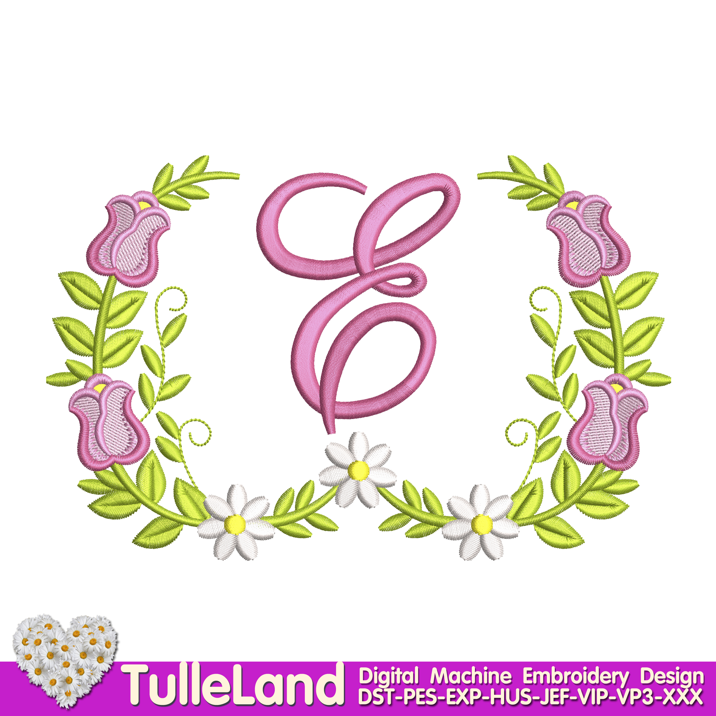 Frame with flowers and with the letter E Monogram design | Inspire Uplift