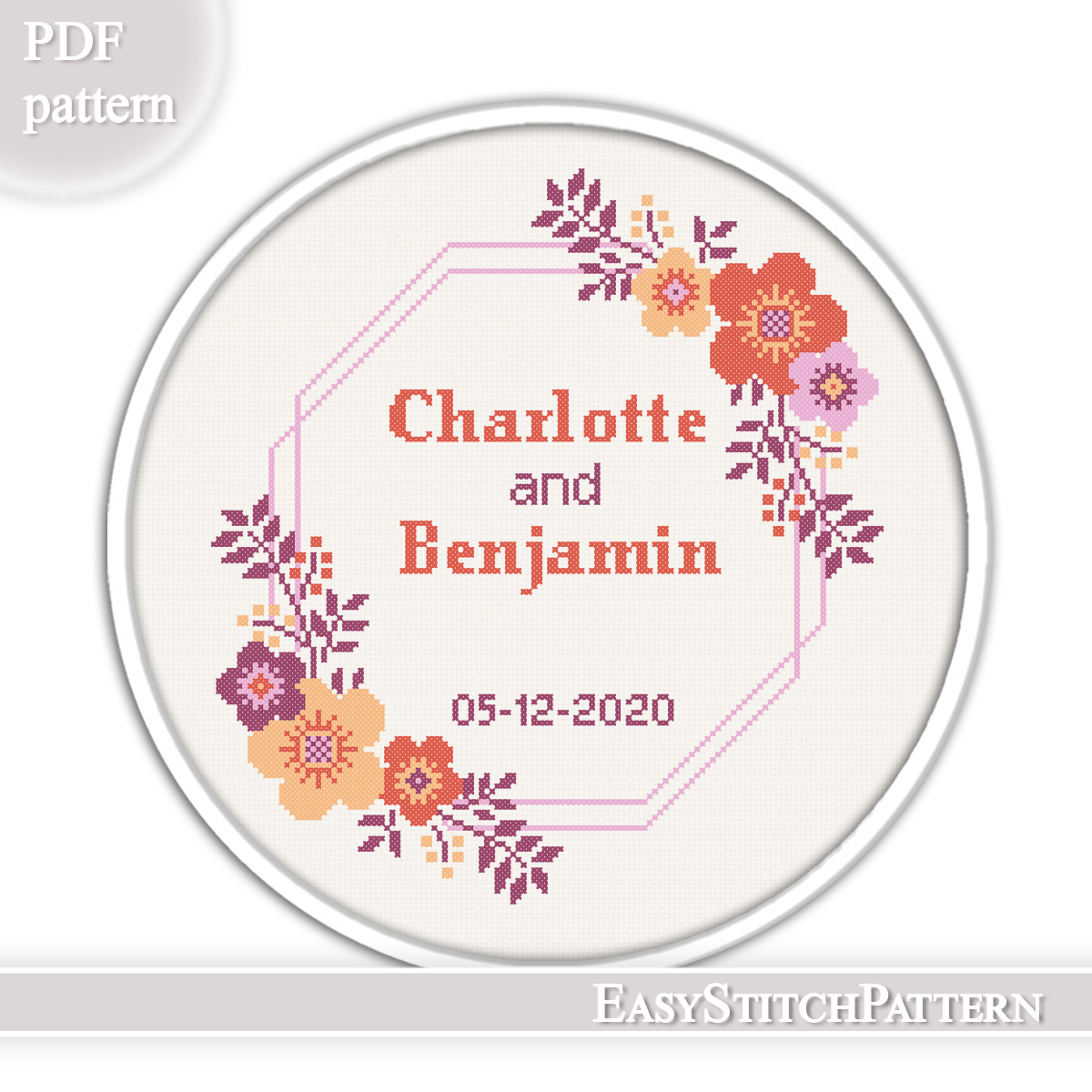 Save the date cross stitch. Wedding announcement - Inspire Uplift