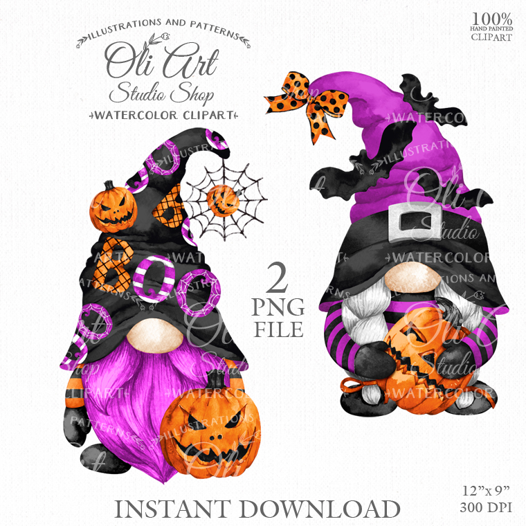 Gnome Halloween Digital Clipart, Halloween Pumpkin, Cute Cha | Inspire ...
