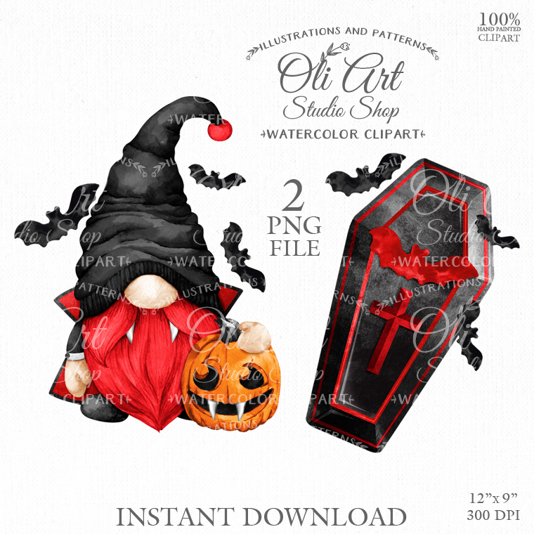 Halloween Digital Clipart. Dracula gnome. Vampire, undead, v - Inspire ...