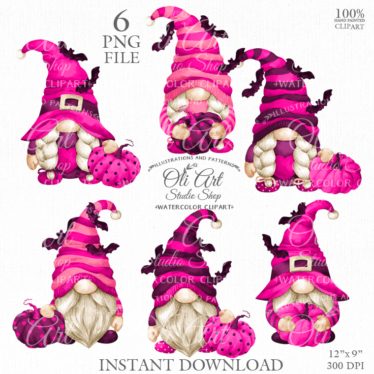 Happy Halloween Pink Gnome Digital Clipart, Halloween Pumpki - Inspire ...