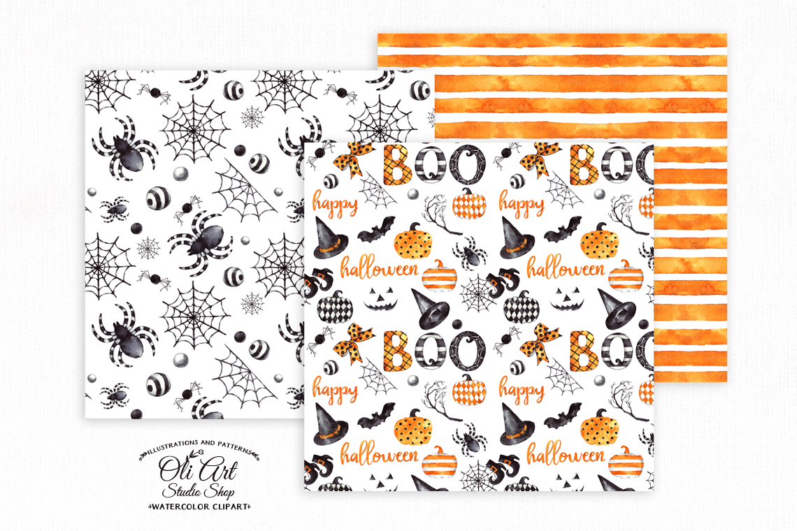 Watercolor Digital paper pack. Happy HALLOWEEN. Fall. Downlo - Inspire ...