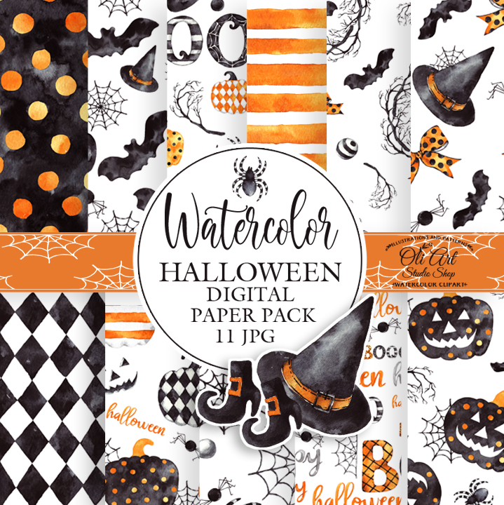 Watercolor Digital paper pack. Happy HALLOWEEN. Fall. Downlo | Inspire ...