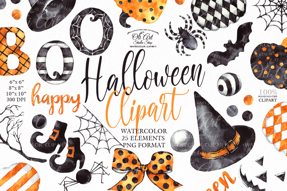 Happy HALLOWEEN clipart. Watercolor Fall, Halloween, Hand pa | Inspire ...