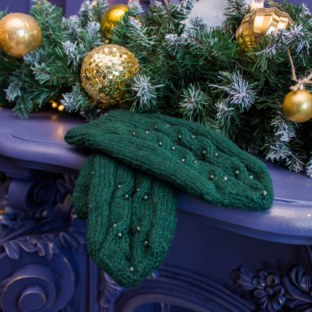 Hand knit decorated women mittens. Handmade. - Inspire Uplift