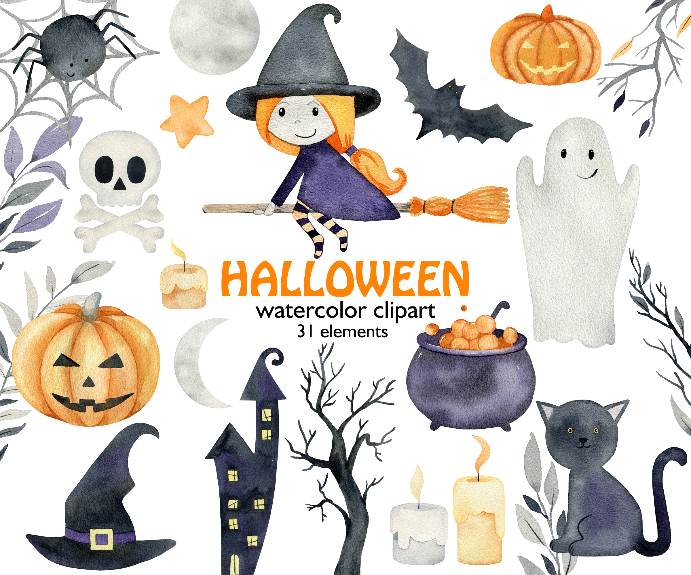 Watercolor halloween clipart. | Inspire Uplift