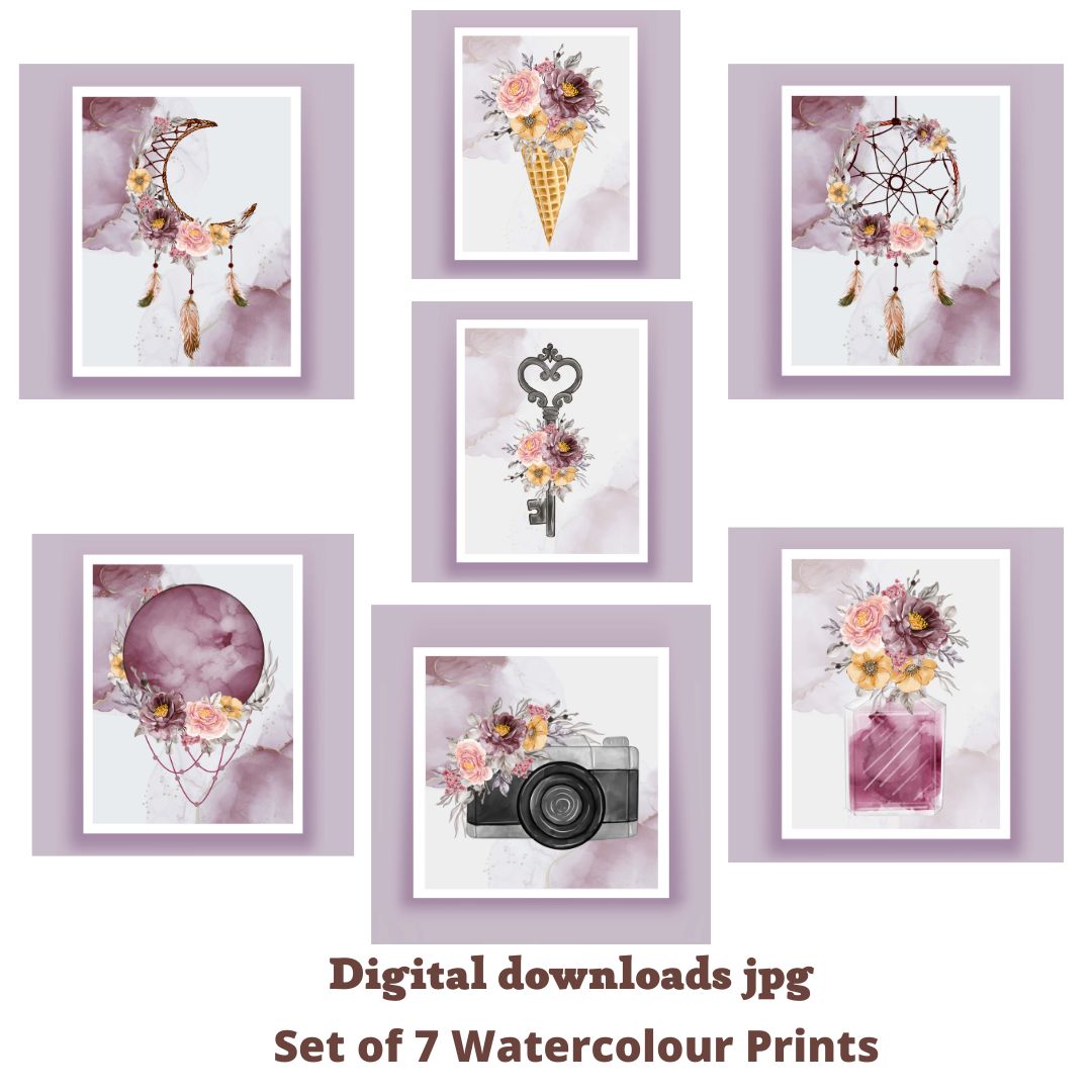 Set of 5 Watercolour Prints,Wall Gallery Set,Printable Wall | Inspire ...