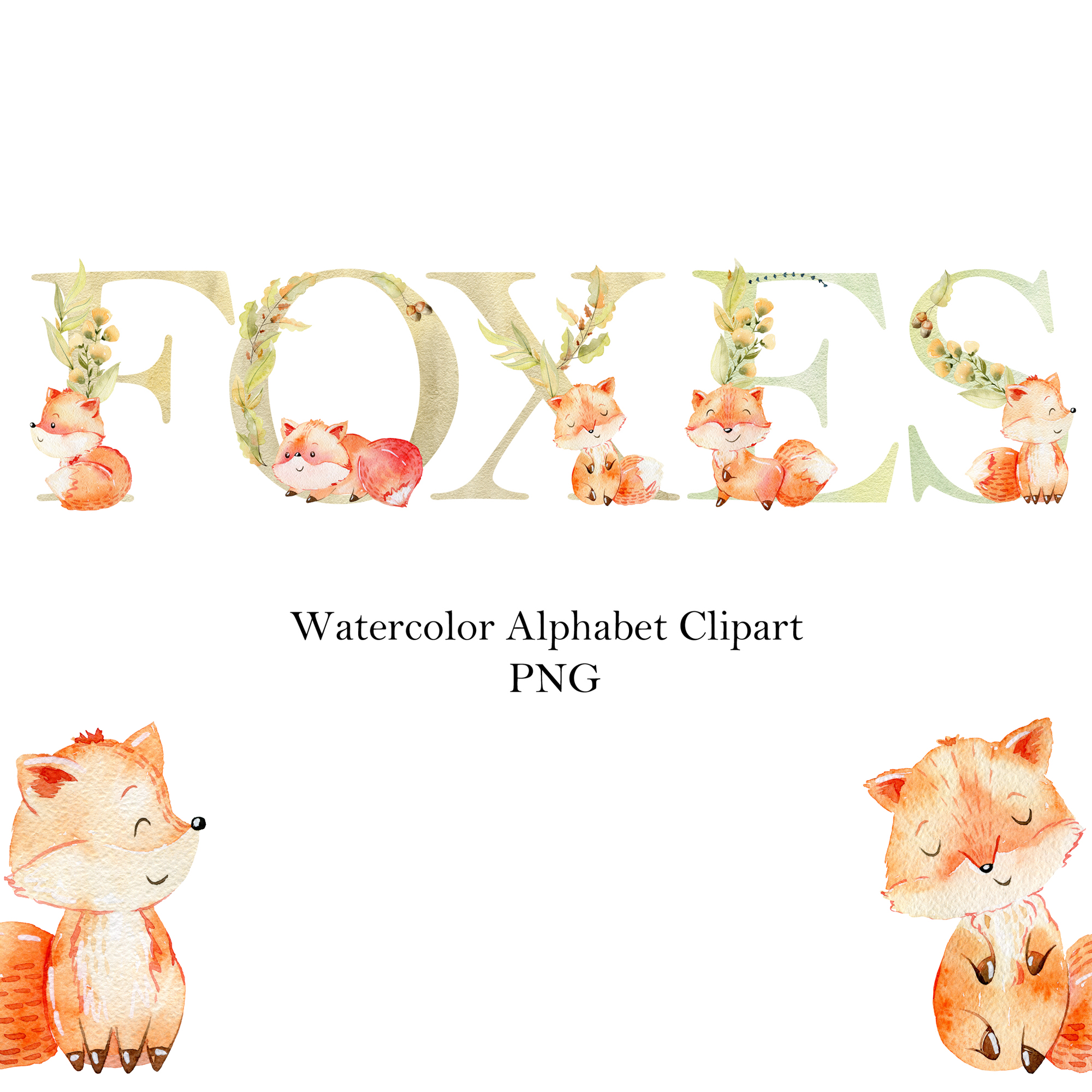 Watercolor foxes alphabet, letter wall decor. | Inspire Uplift