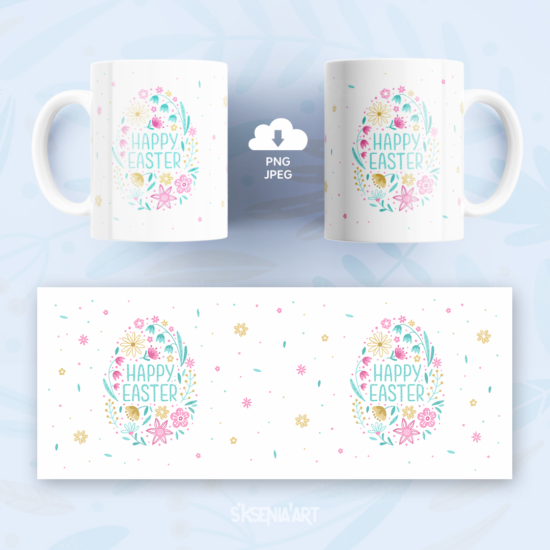 Happy Easter Bundle, 11oz Mug Sublimation Designs with Eggs, - Inspire Uplift
