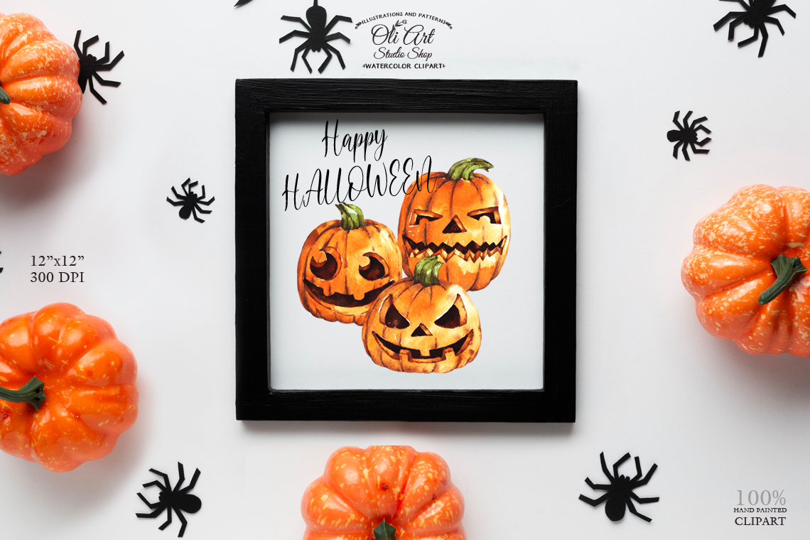 Happy Halloween pumpkin clipart. Hand painted clipart. Subli - Inspire ...