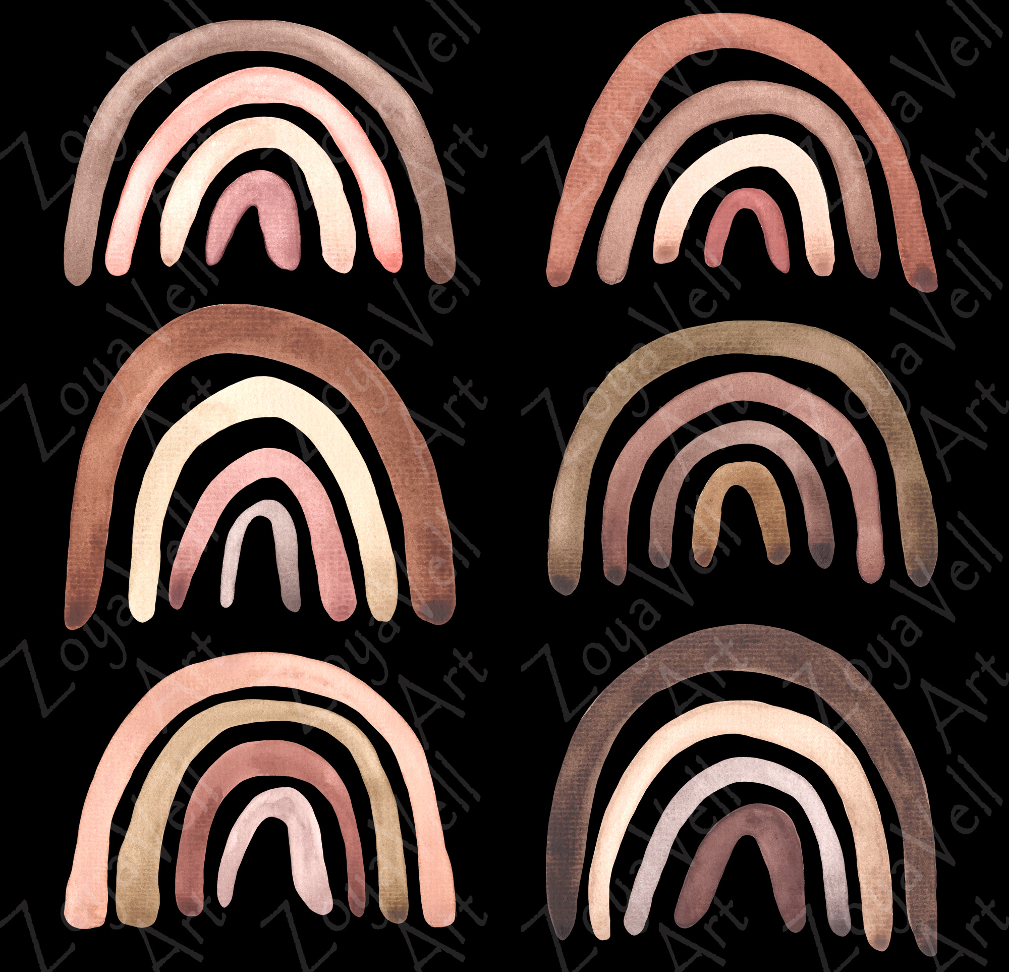 Rainbow clip art watercolor Boho rainbow clipart Earth tones - Inspire ...