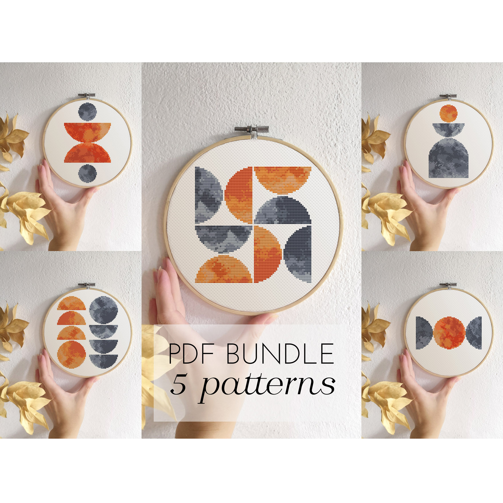 Geometric cross stitch patterns set Orange and gray cross st | Inspire ...