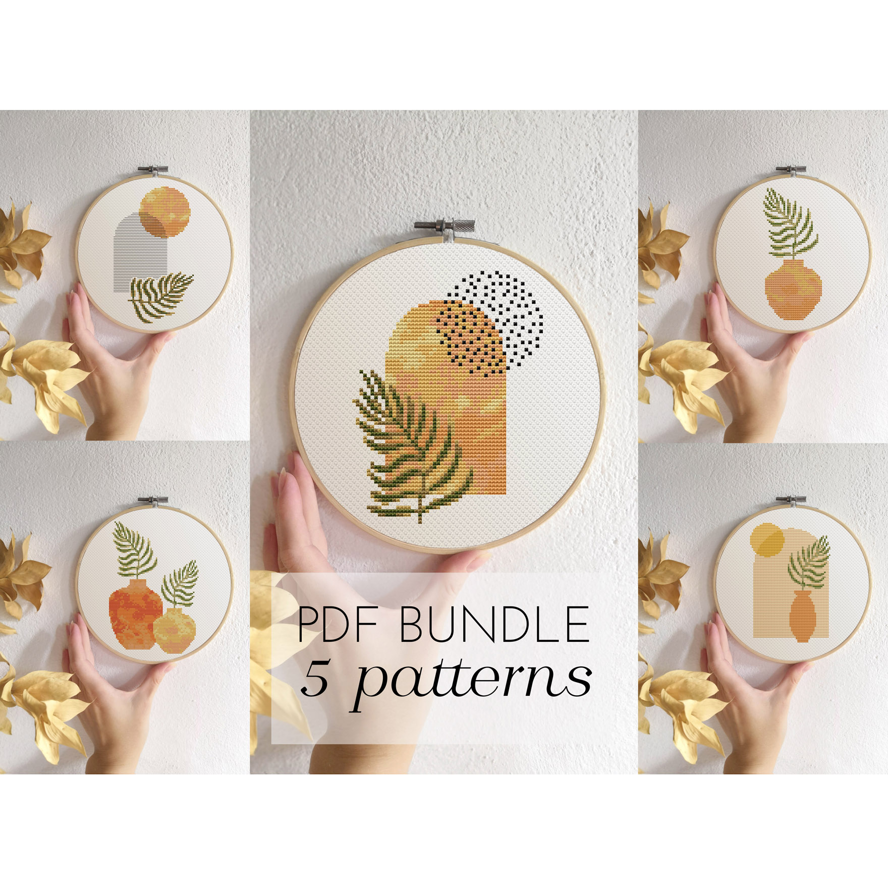 Set of 5 cross stitch patterns PDF Boho cross stitch Palm le | Inspire ...
