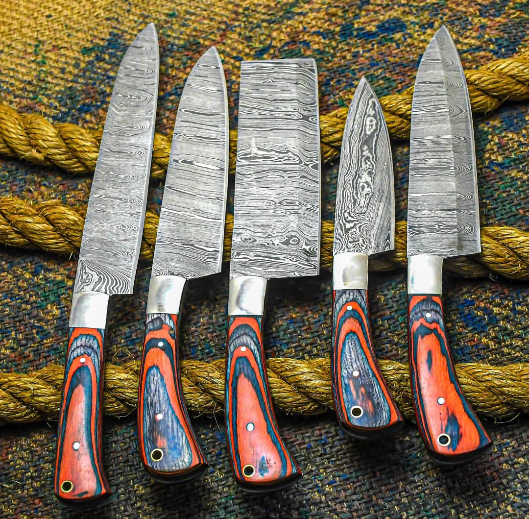 5 Pc Custom Handmade Hand Forged Damascus Steel Chef Knives | Inspire ...