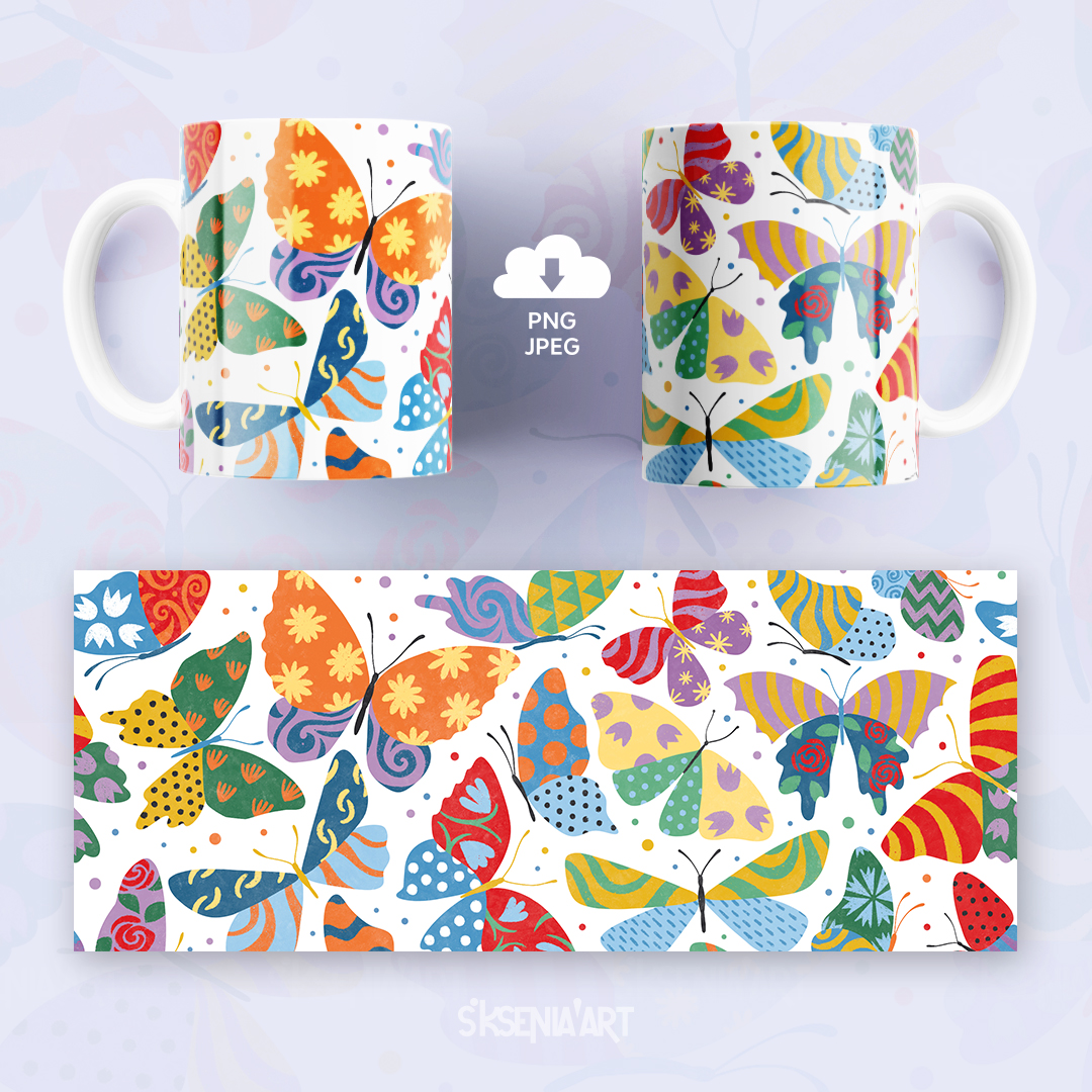 11oz Coffee Mug Sublimation Template, Butterfly Design Mug, - Inspire ...