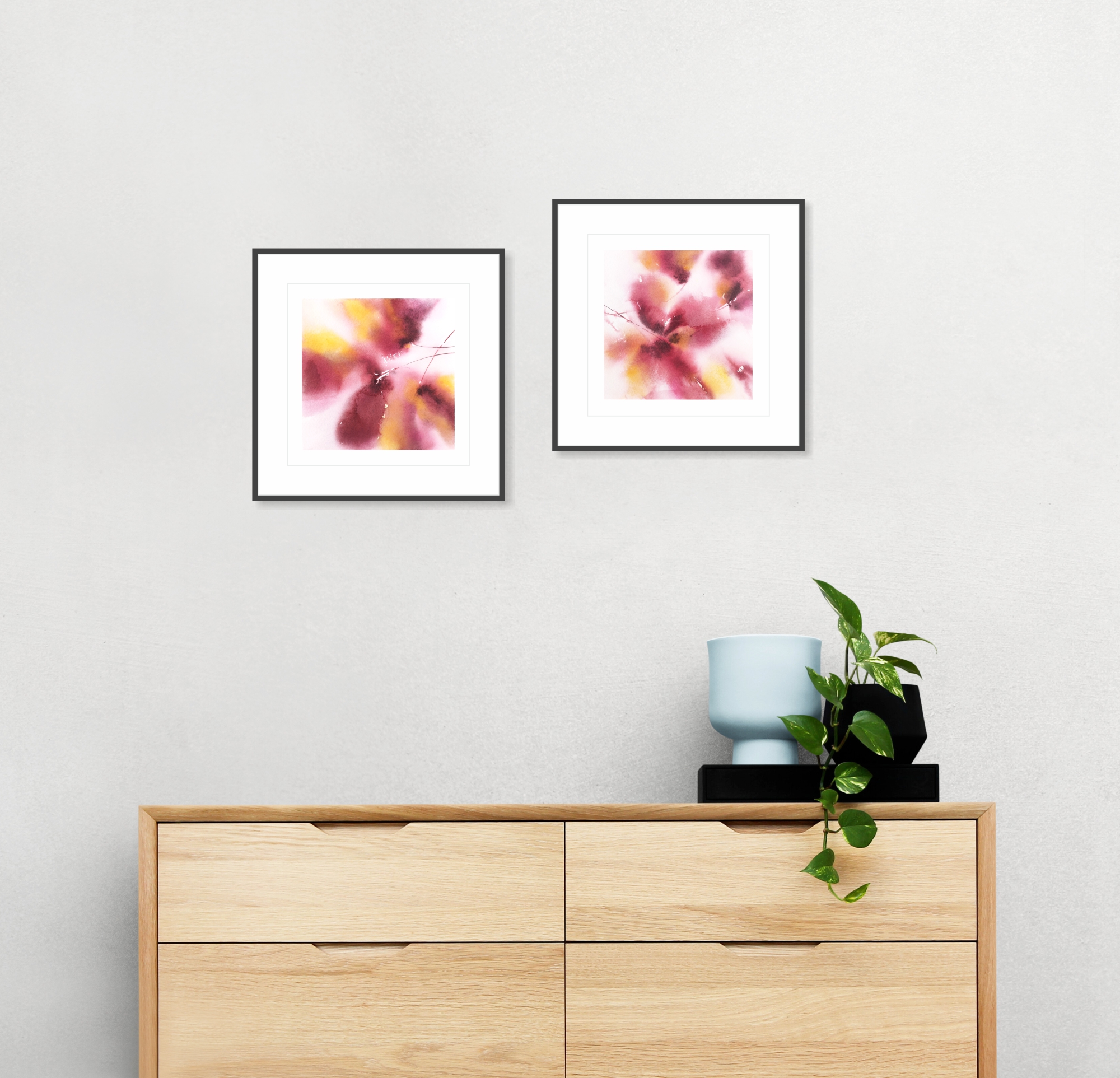 Burgundy abstract wall art set Original floral painting Mode | Inspire ...