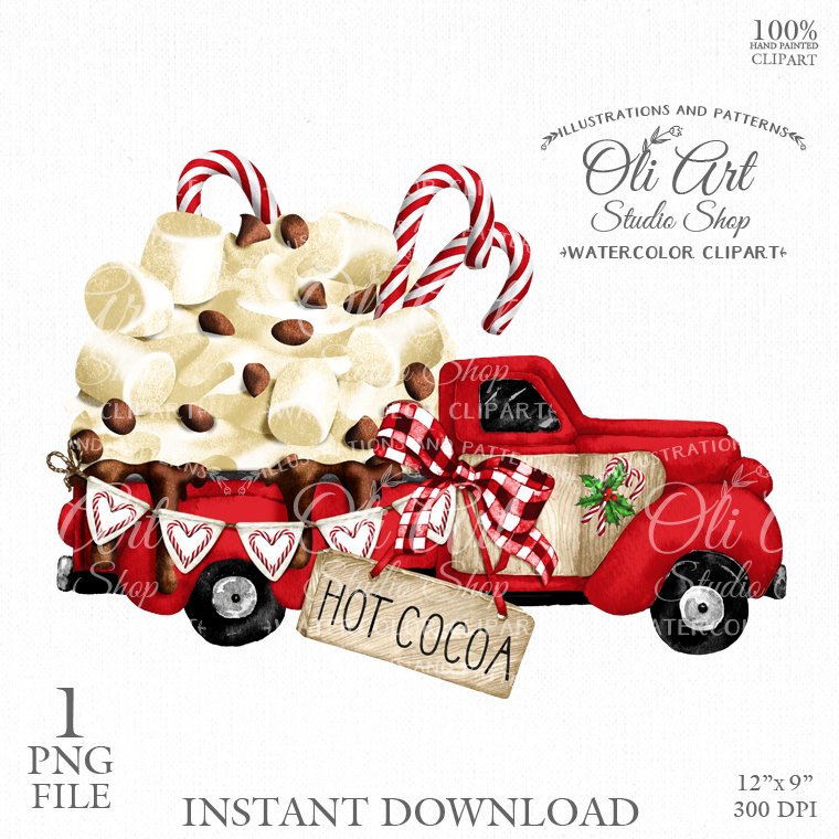 Hot Cocoa Truck. Christmas Clip Art. Xmas Red Truck Design D | Inspire ...