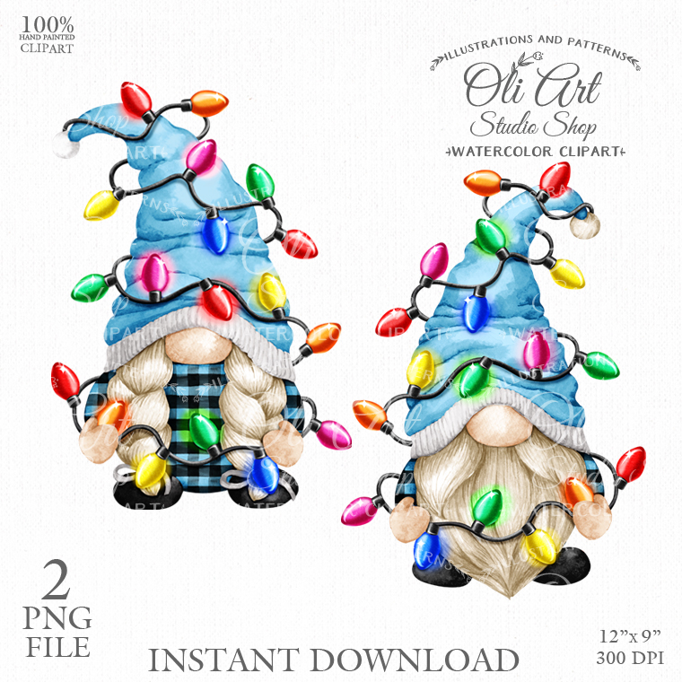 Christmas Lights Gnomes. Buffalo. Hand painted clipart. Subl | Inspire ...