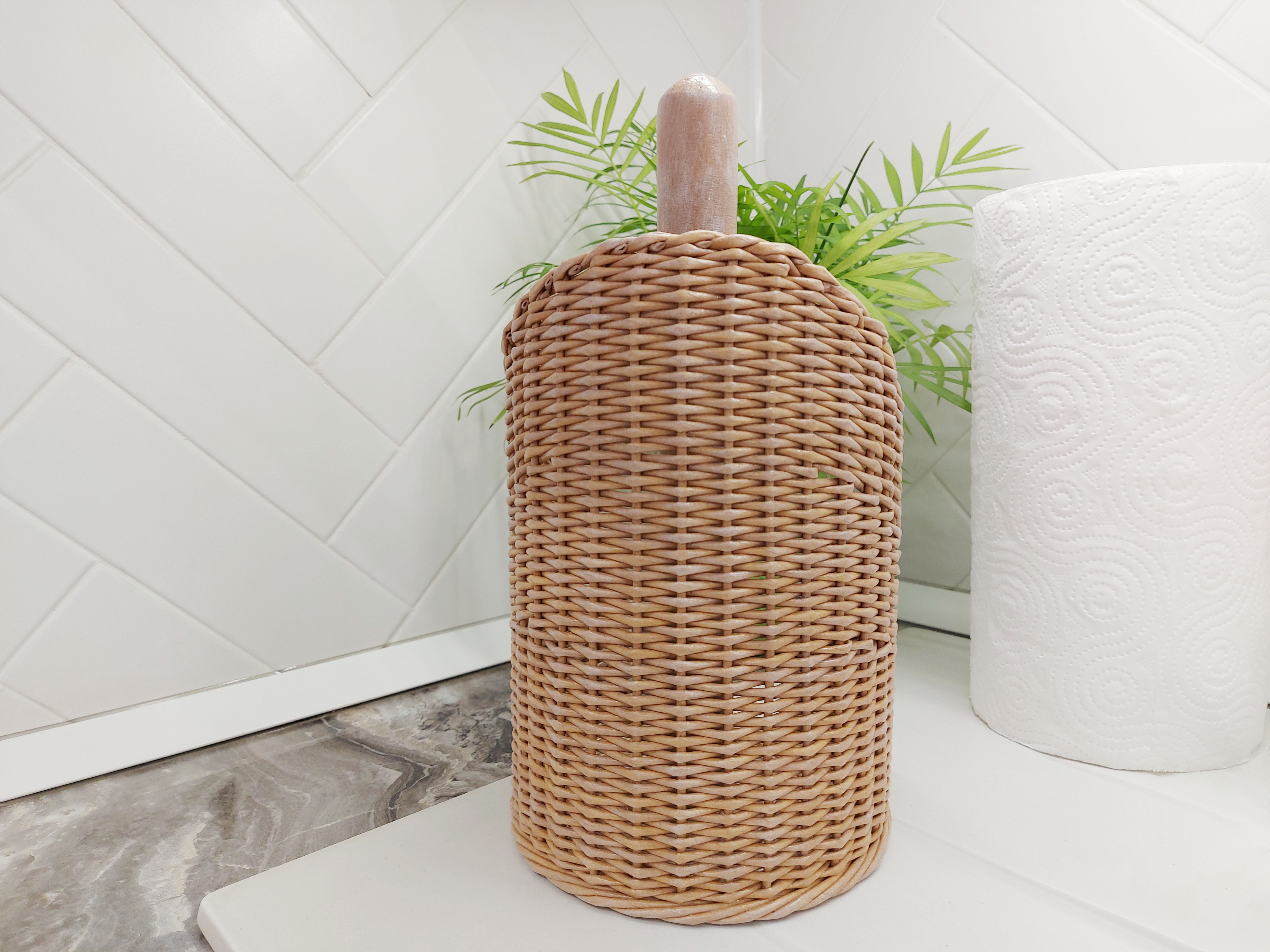 Paper towel holder standing. Wicker handmade holder for kitc - Inspire ...