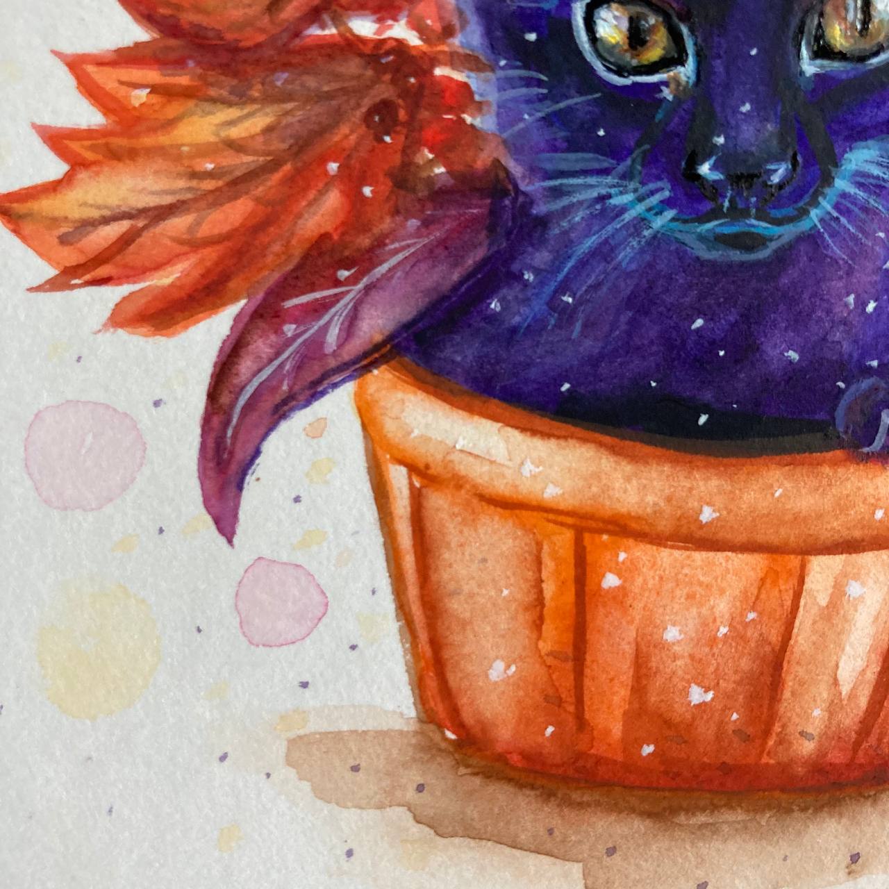 Halloween Watercolor Painting, Original Black Cat Watercolor - Inspire ...
