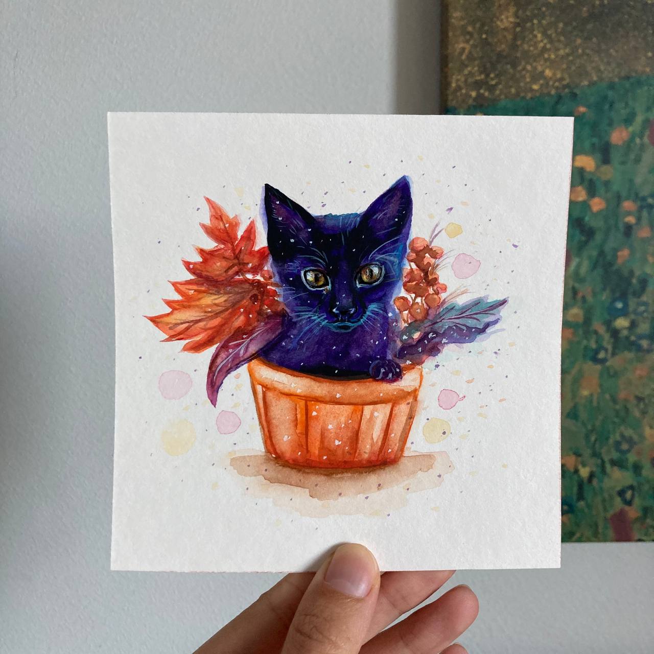 Halloween Watercolor Painting, Original Black Cat Watercolor - Inspire ...