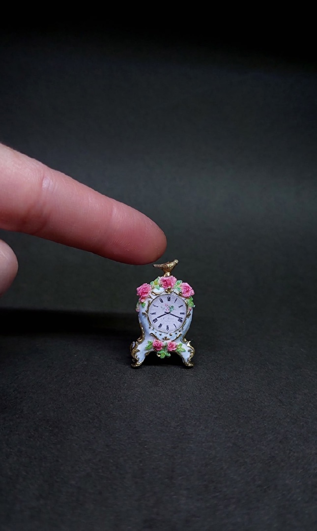 Miniature Table Clock with Bird 1:12 Scale, Dollhouse Clock, - Inspire ...