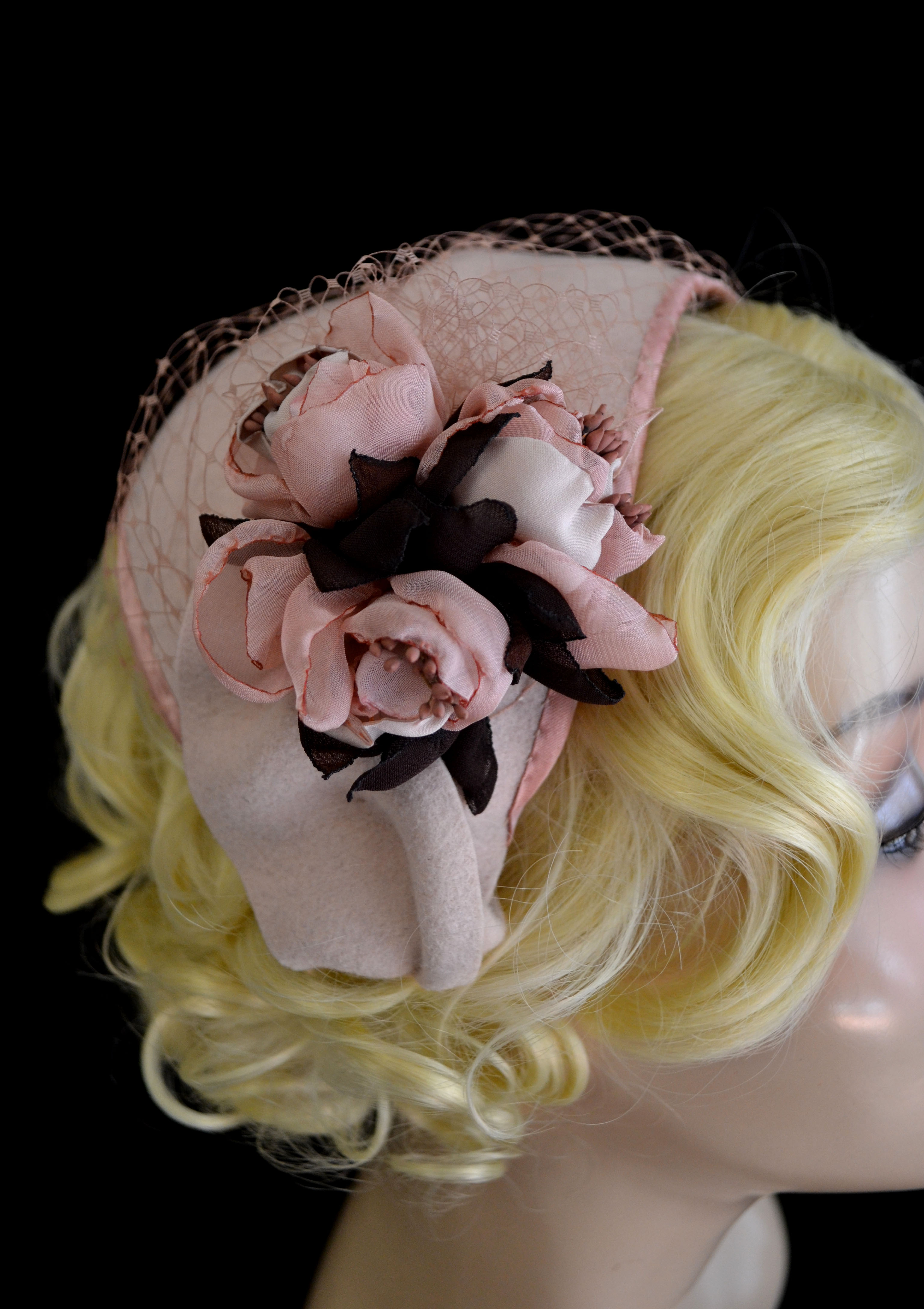 MADE TO ORDER . pink retro felt hat, half hat,1930s hat, 194 - Inspire ...