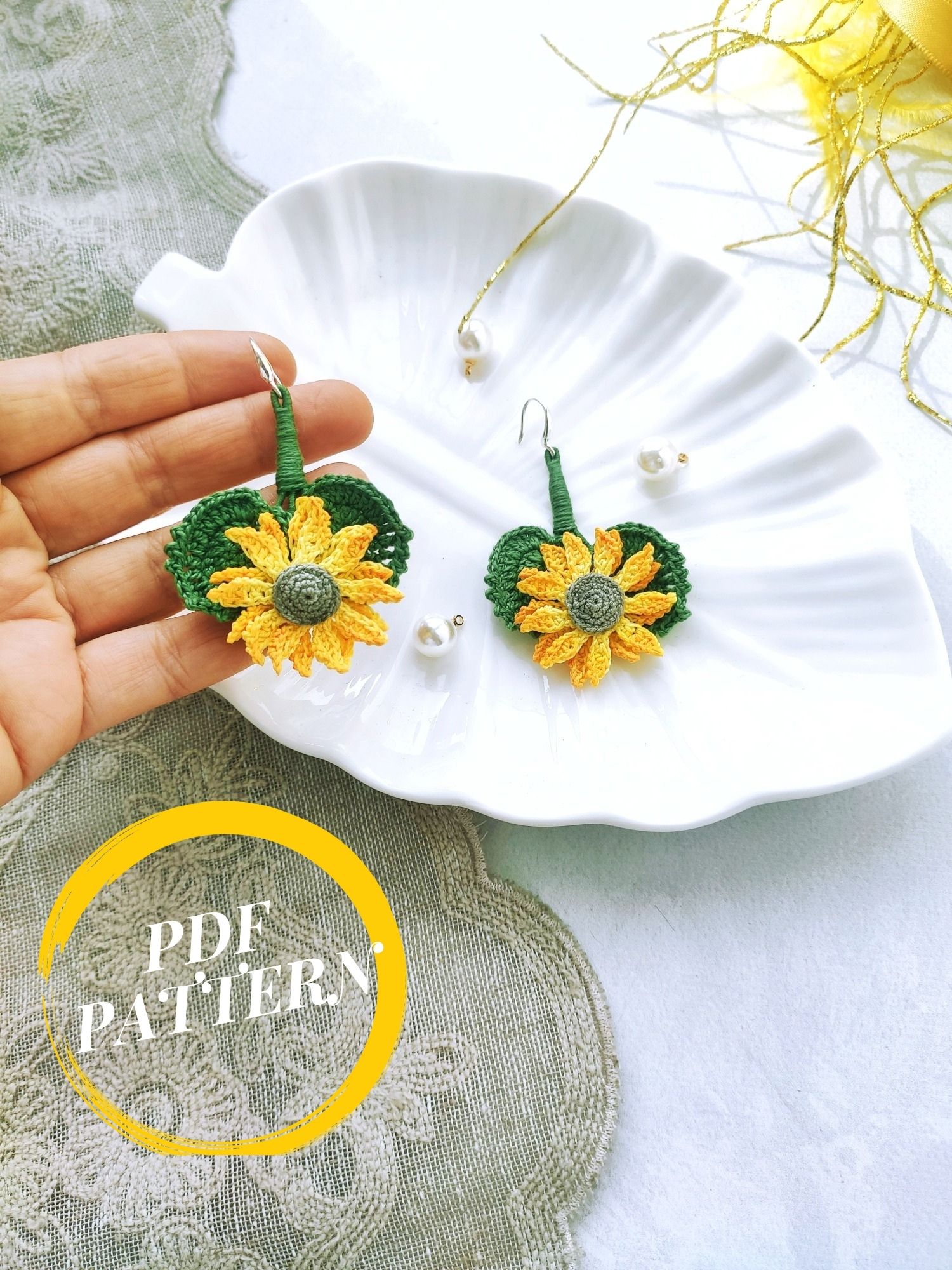 Sunflower Earrings Crochet Pattern PDF, Crochet Flower Earri | Inspire ...
