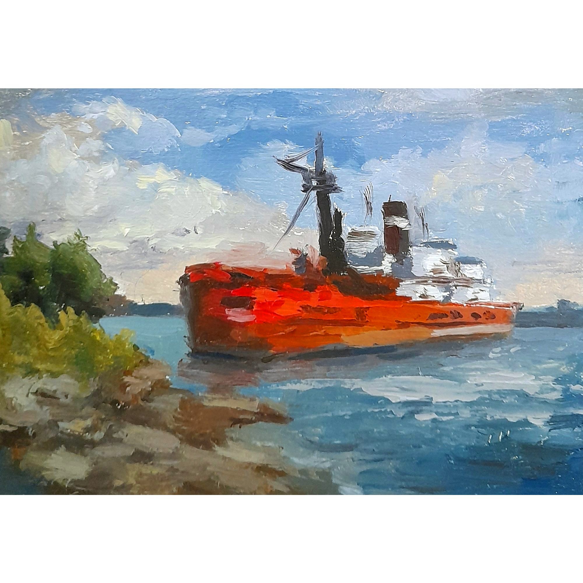 Barge Painting Caribbean Original Fine Art Ship Seascape Min - Inspire ...