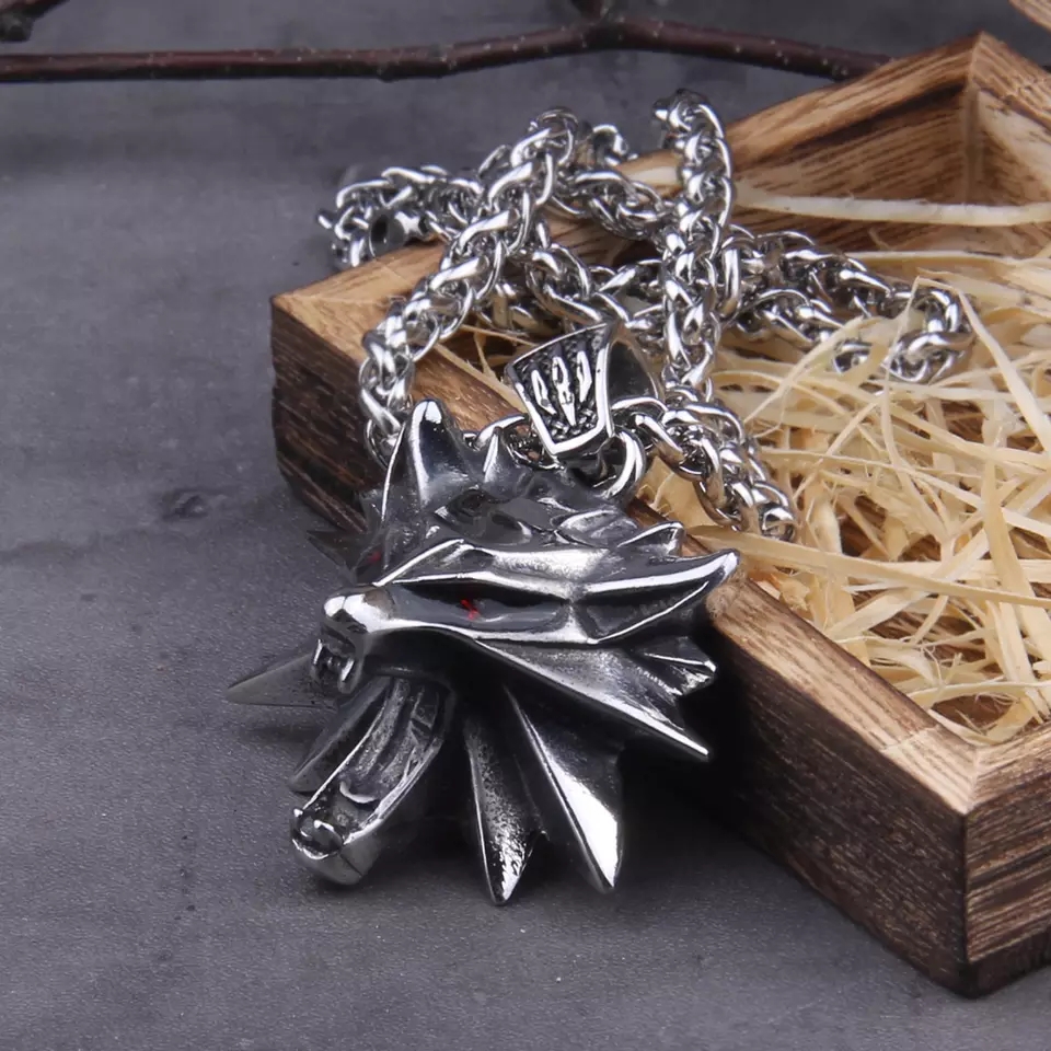 The Witcher Locket Solid Metal. Silver Wolf Necklace Jewelry - Inspire ...