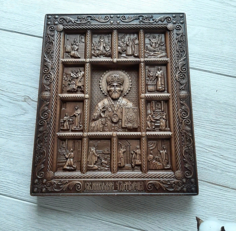 Carved icon of Nicholas the Wonderworker with scenes from hi | Inspire ...