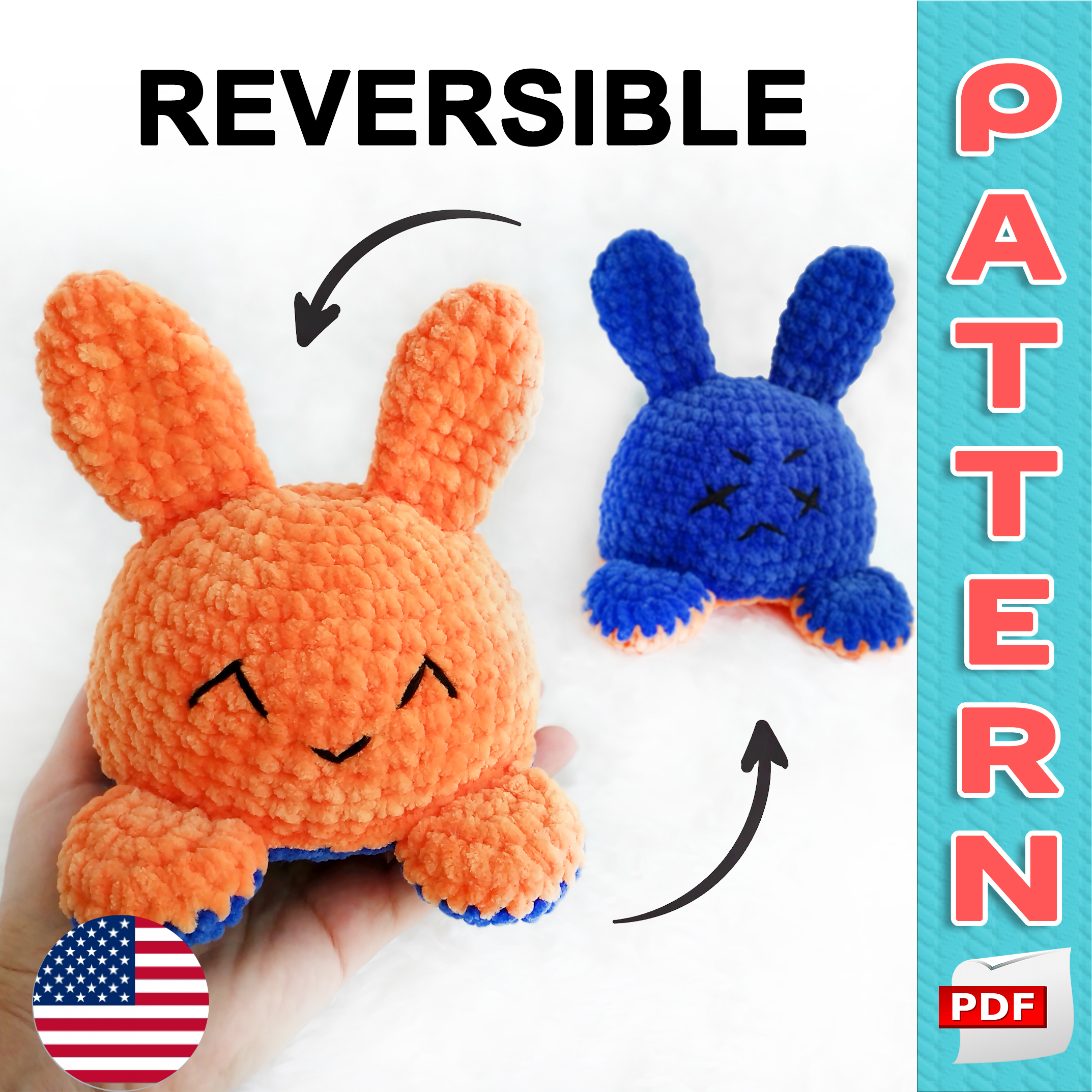 REVERSIBLE BUNNY CROCHET PATTERN, AMIGURUMI TWO SIDED PLUSH - Inspire ...