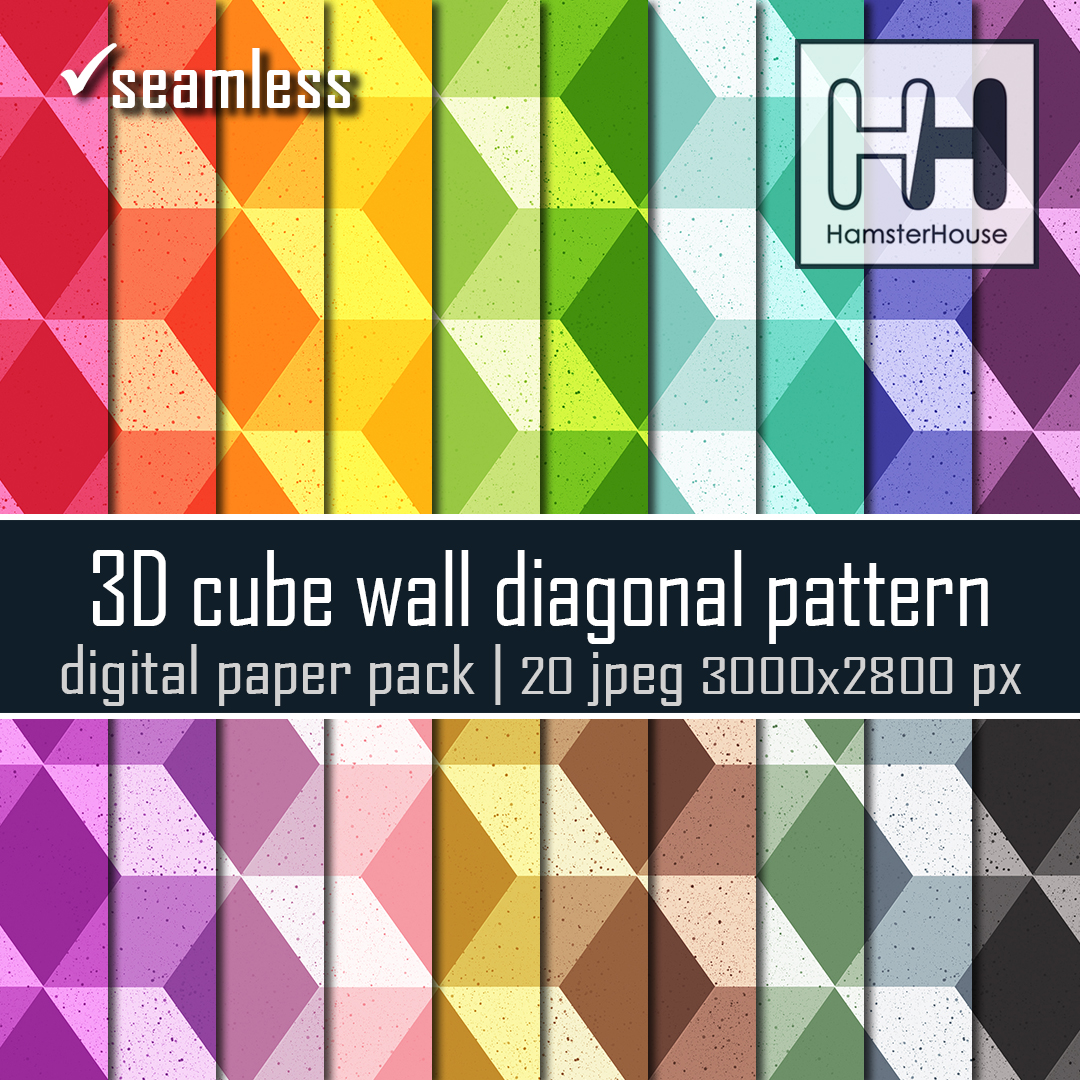 3D cube wall diagonal pattern, seamless paper pack, 20 color - Inspire ...