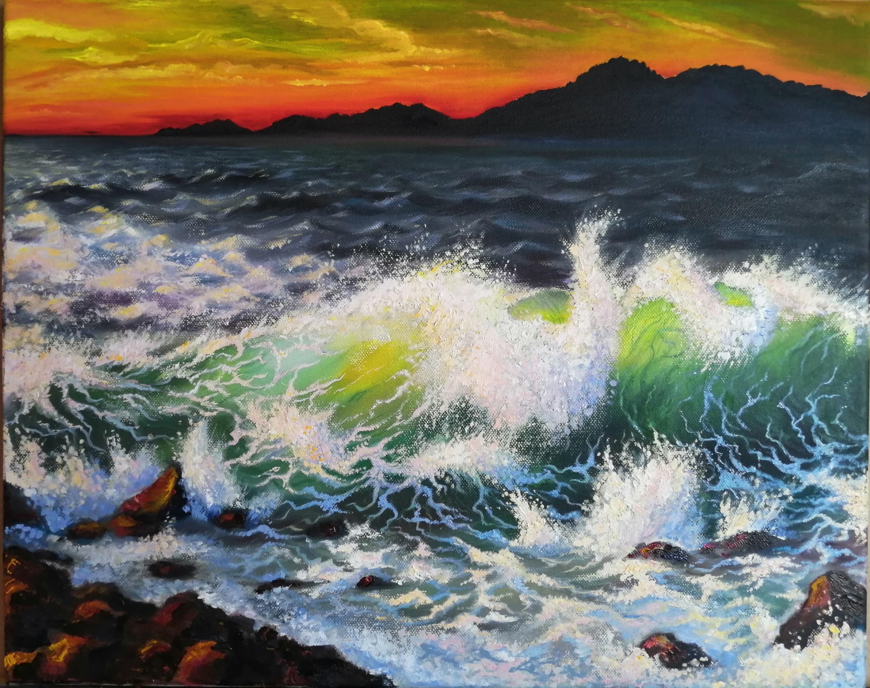 Sea sunset oil painting Sea original Art seascape - Inspire Uplift
