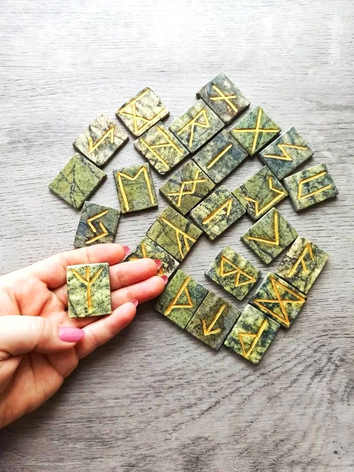 Hand carved Runes Divination 25 Rune Symbols Nordic magic - Inspire Uplift