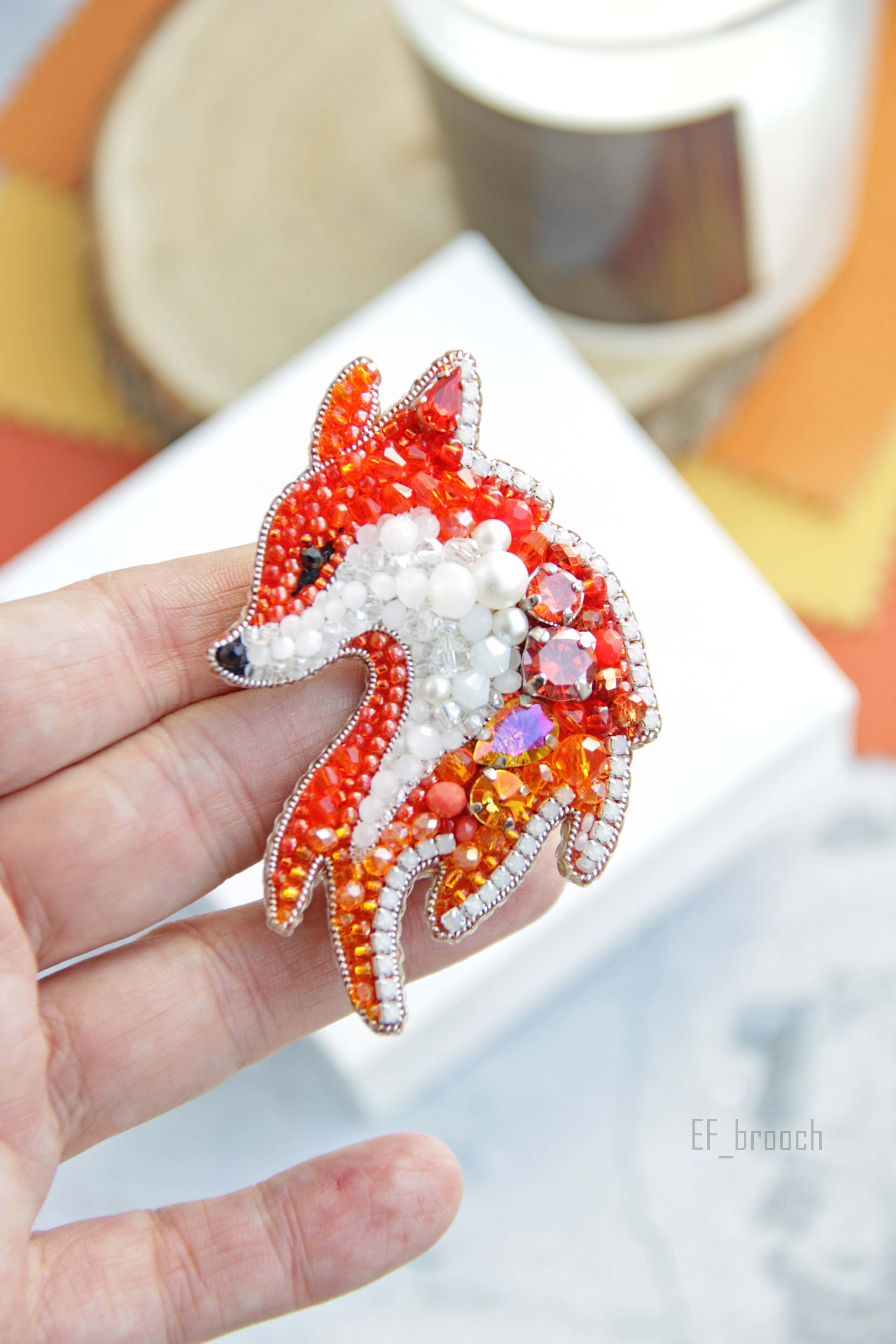 Beaded brooch fox Brooch pin animal Embroidered brooch fox F | Inspire Uplift