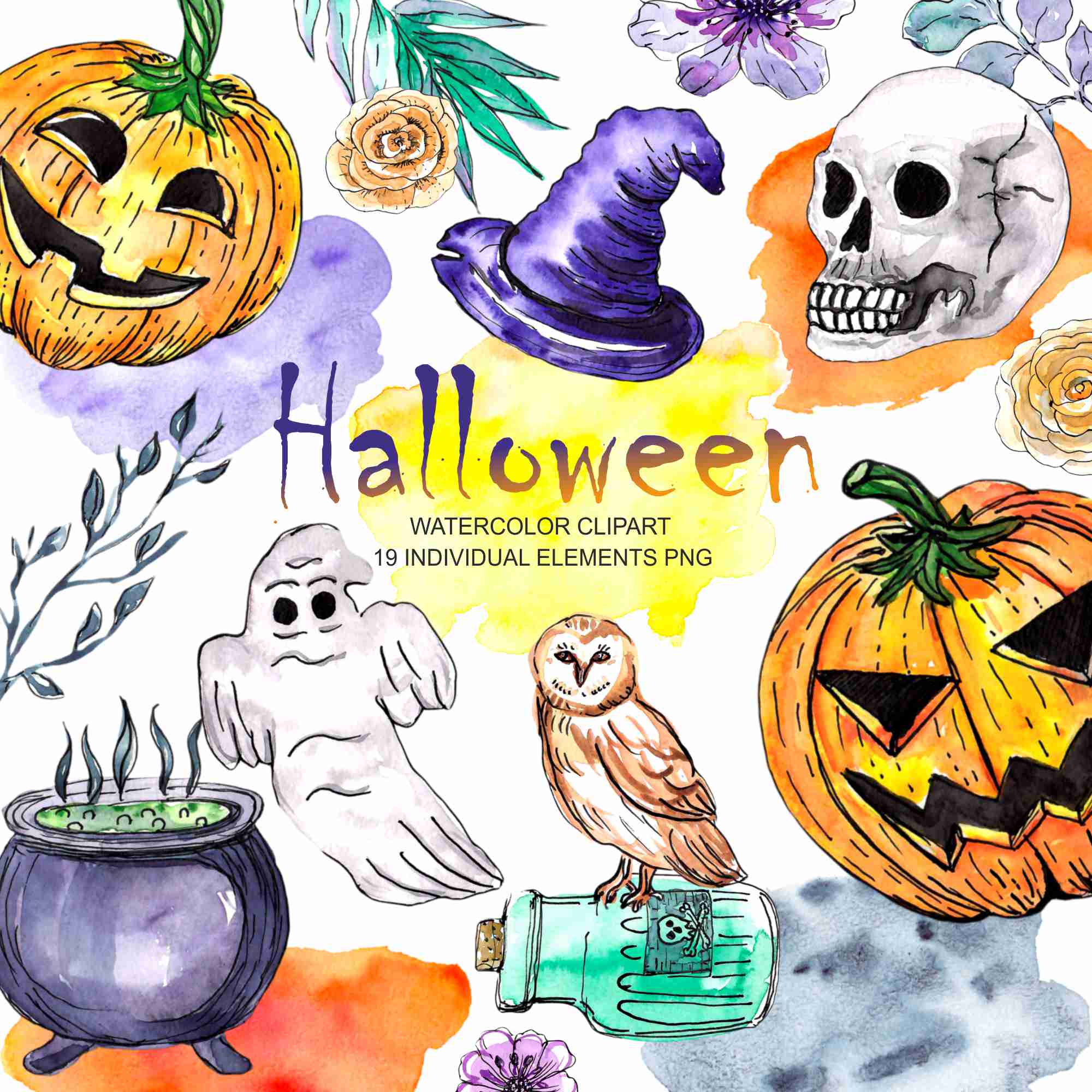 Watercolor Halloween Clipart, Halloween Pumpkin, Spooky Hall | Inspire ...