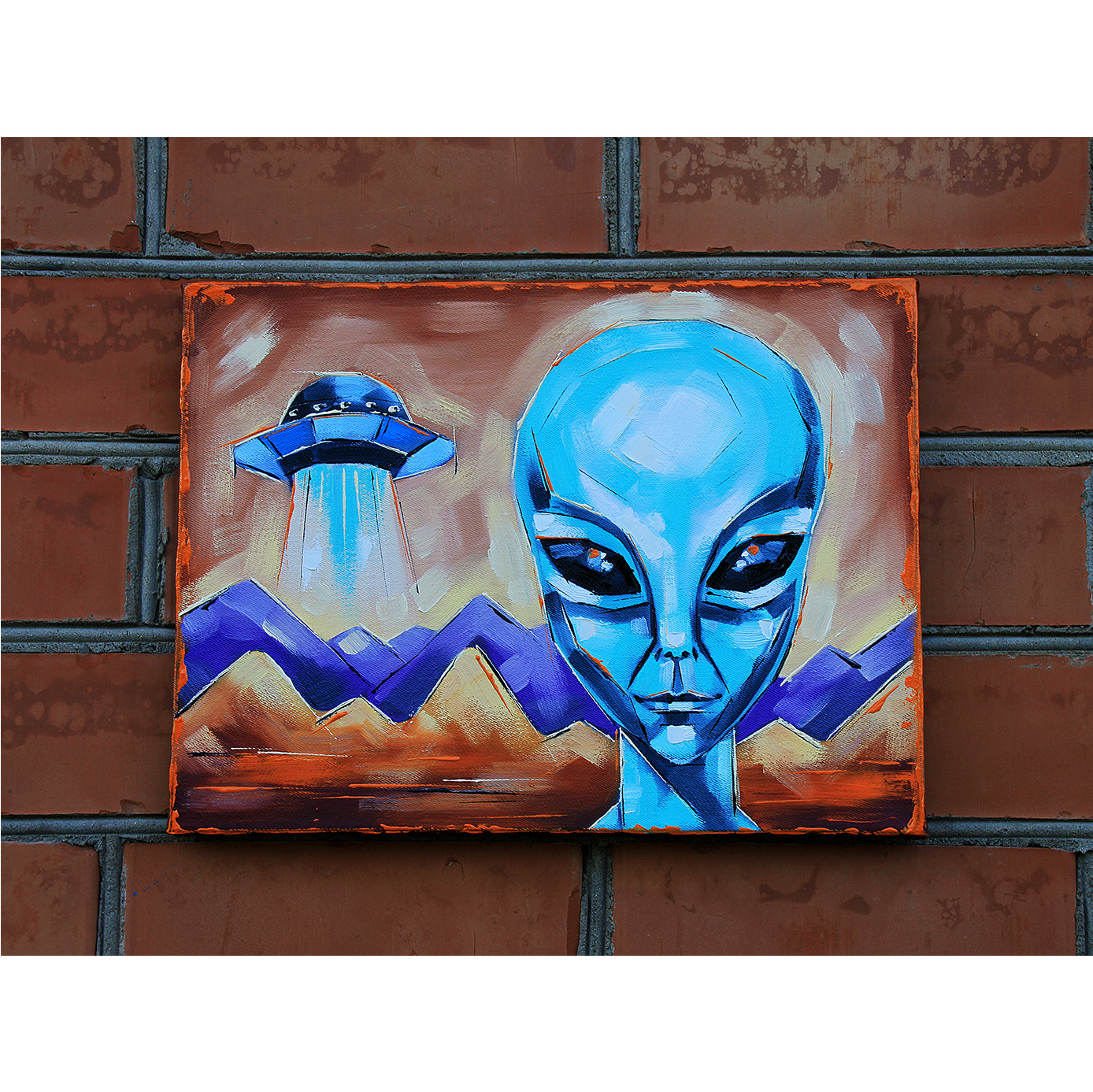 Alien Painting Space Original Art UFO Artwork Fantasy Wall A - Inspire ...