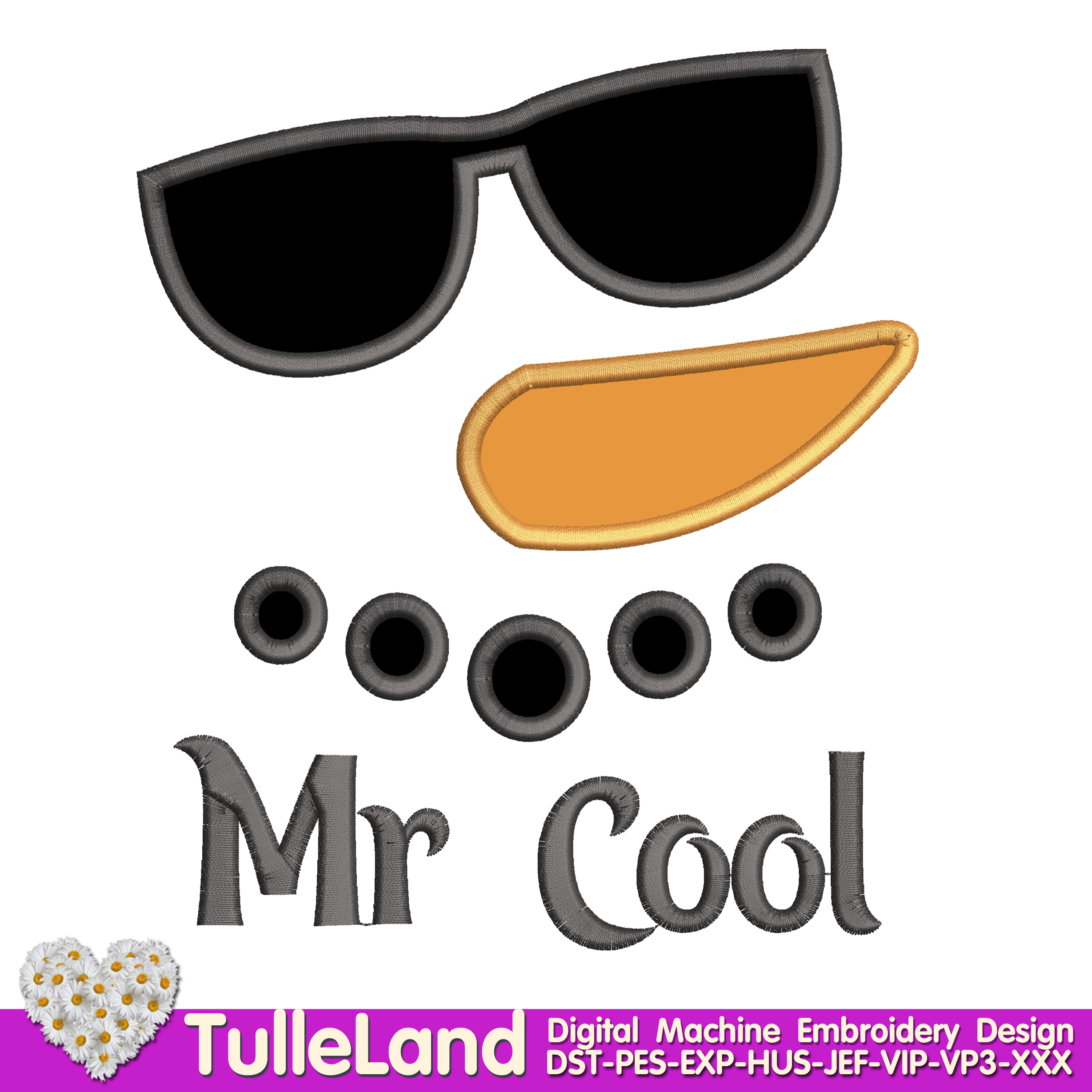 Snowman Mr Cool Design applique for Machine Embroidery | Inspire Uplift