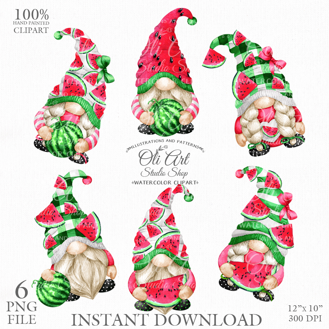 Gnomes & Watermelon Clipart. Cute Characters, Hand Drawn gra | Inspire ...