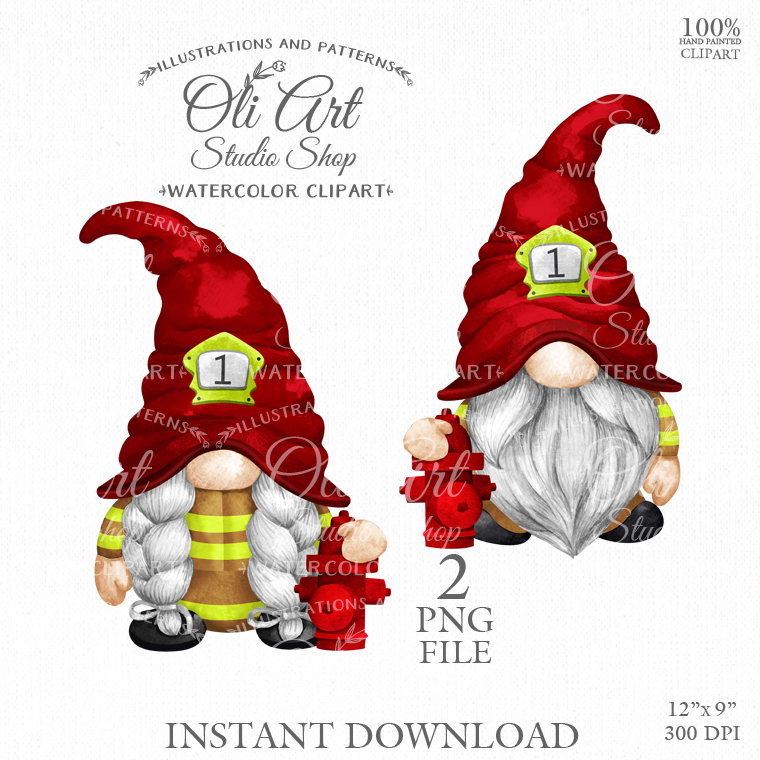 Firefighter Gnome Clipart. Fire Hydrant, Hand Drawn Graphics - Inspire ...